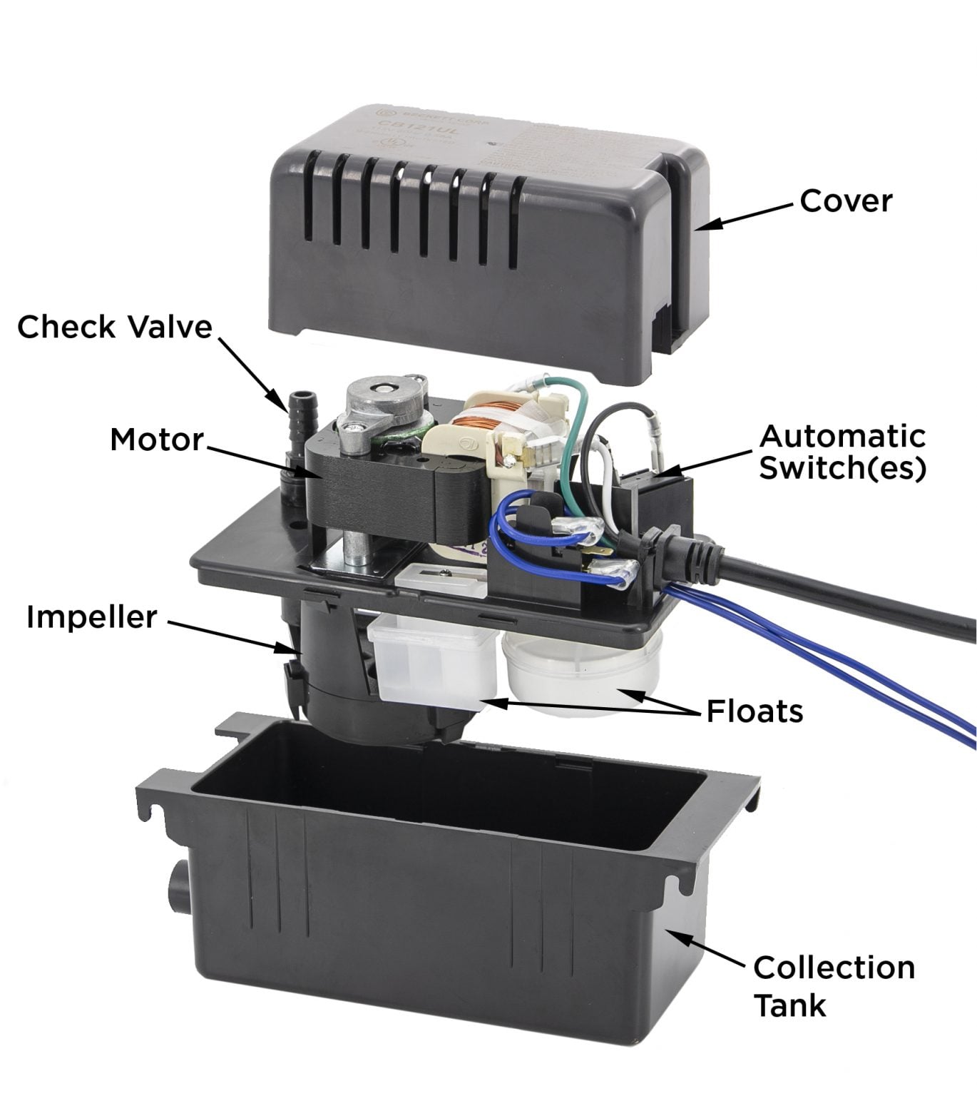 CB121UL Compact Condensate Pump, 115V, 11 Foot Max Lift - Beckett Pumps